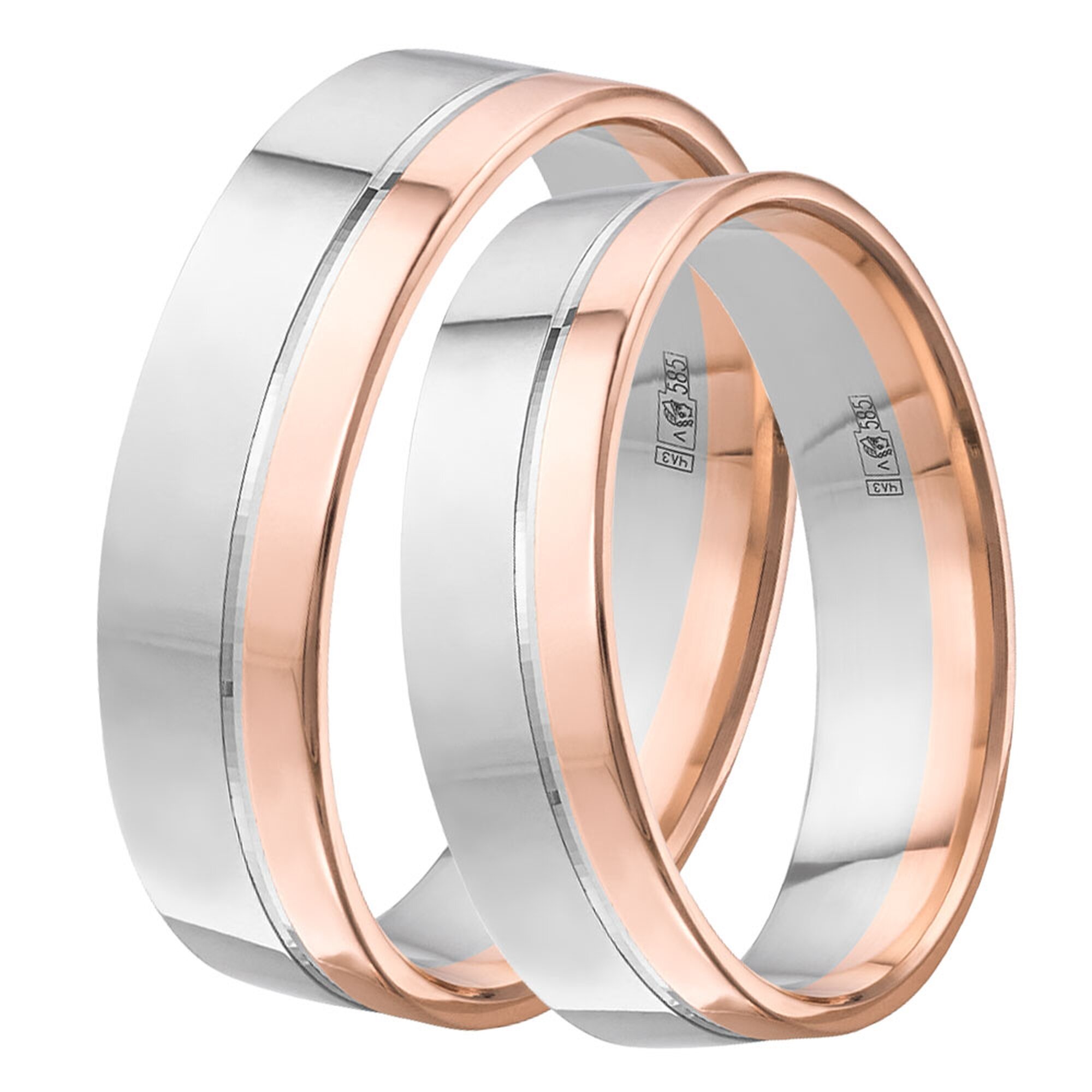 Кольцо обручальное, комбинированное, красное золото, 585 проба