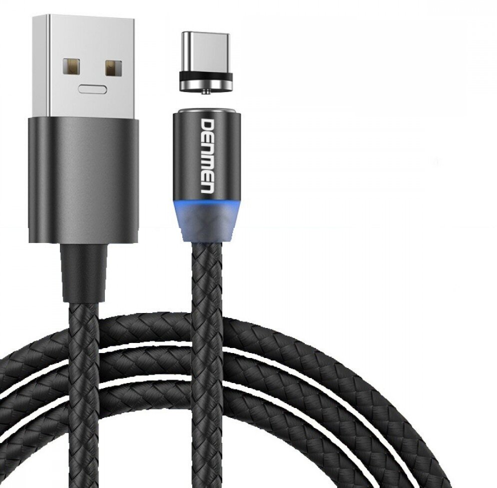 Магнитный кабель DENMEN D09T TYPE-C 2.4A 1м Black
