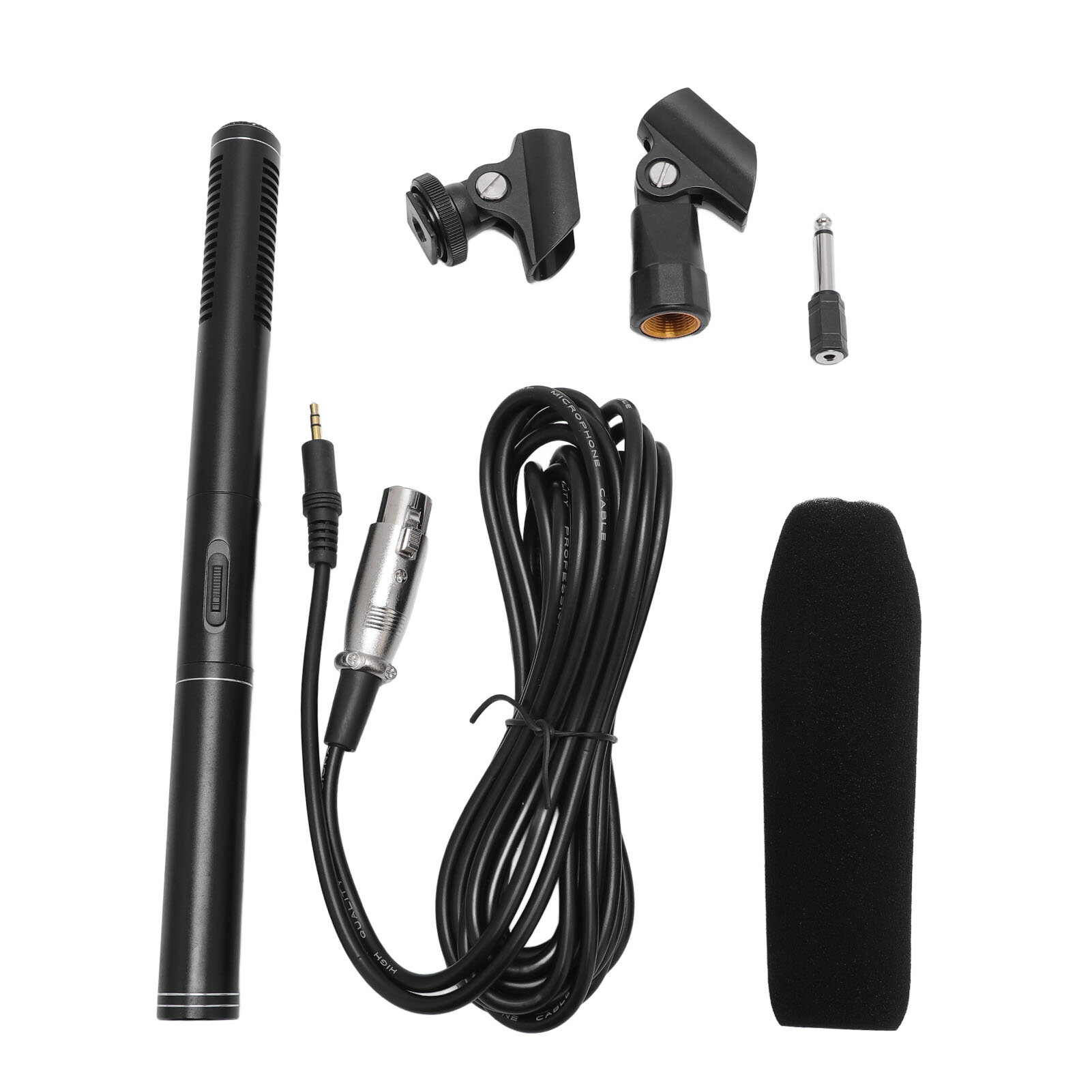 11-дюймовый кардиоидный конденсаторный микрофон для интервью, предназначенный для цифровых зеркальных видеокамер, с металлическим держателем, защитой от ветра и кабелем XLR для видеозаписи