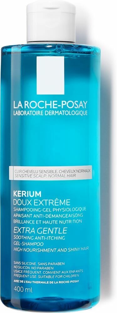 La Roche-Posay Kerium Мягкий физиологический шампунь-гель для нормальных, ослабленных волос и чувствительной кожи головы, 400 мл