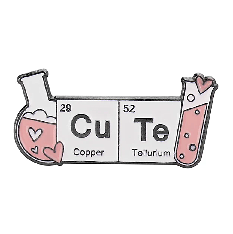 Значок химика для одежды, кепок и рюкзака "CuTe"/ Бело-розовый / 1 шт.