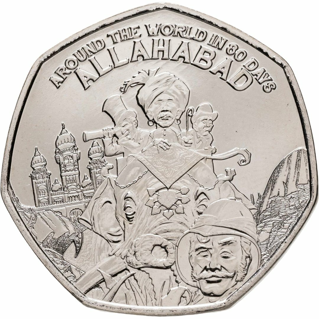 Гернси 50 пенсов 2022 "Вокруг света за 80 дней - Аллахабад", Мельхиор медь-никель, в сохранности BUNC