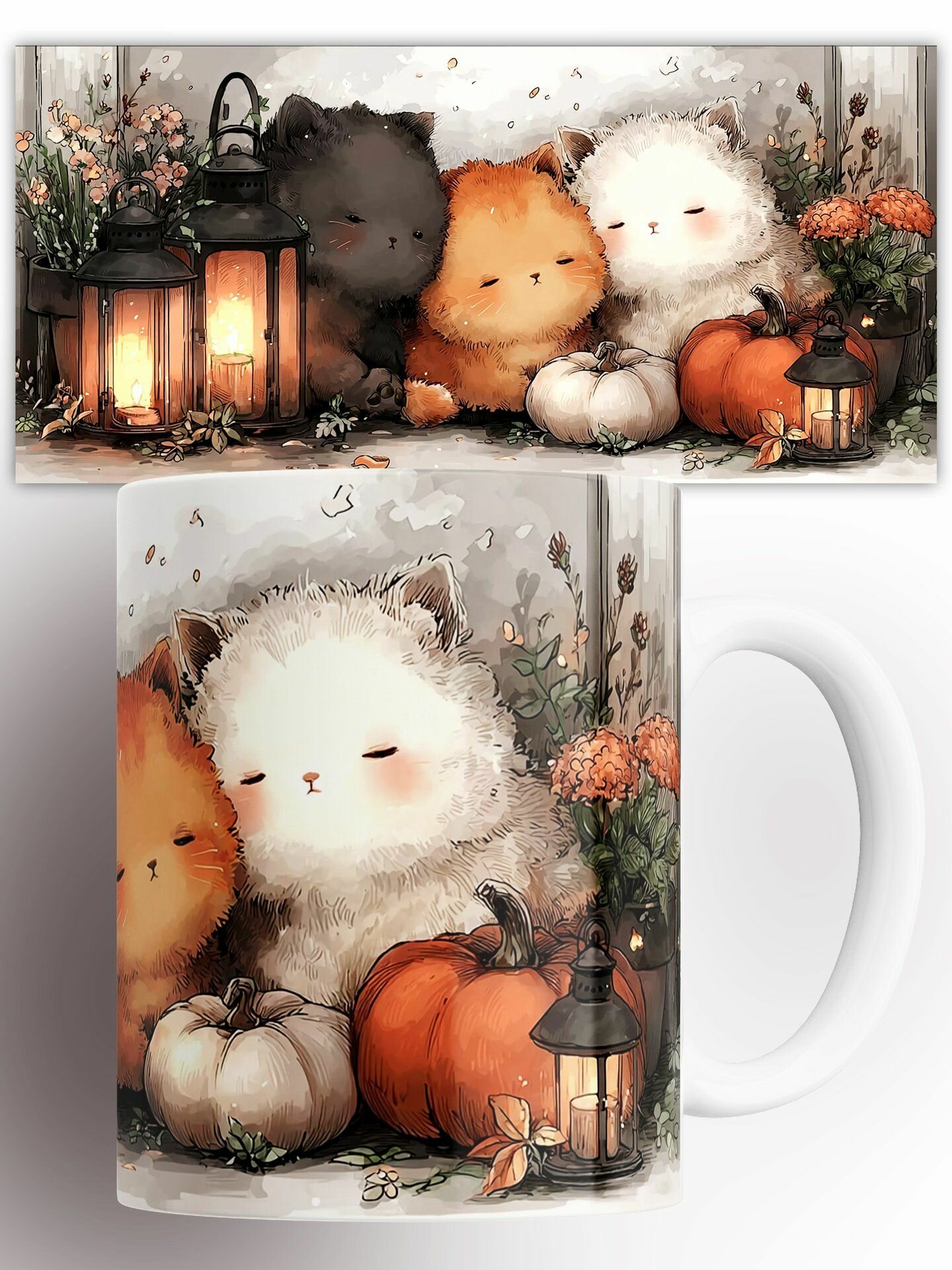 Кружка Хэллоуин Хэллоуин Halloween Котики с тыковками 330 мл