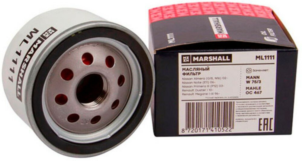Фильтр масляный MARSHALL ML1111 Nissan Almera G15, N16 02-, Primera III 03- Renault Duster I 10-, Megane I-III 96->