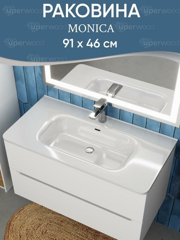 Uperwood Раковина для ванной 90 см, Uperwood Monica, белая глянцевая RMonica90wg