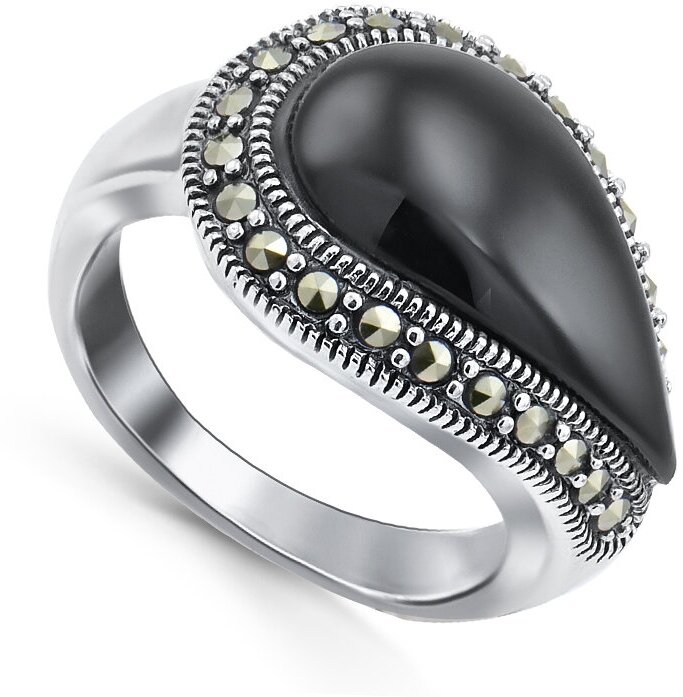 Кольцо, серебро, 925 проба, оникс, марказит
