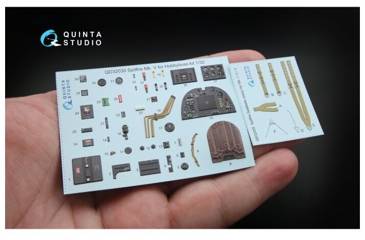 QD32030 3D Декаль интерьера кабины Spitfire Mk.V (для модели Hobbyboss)