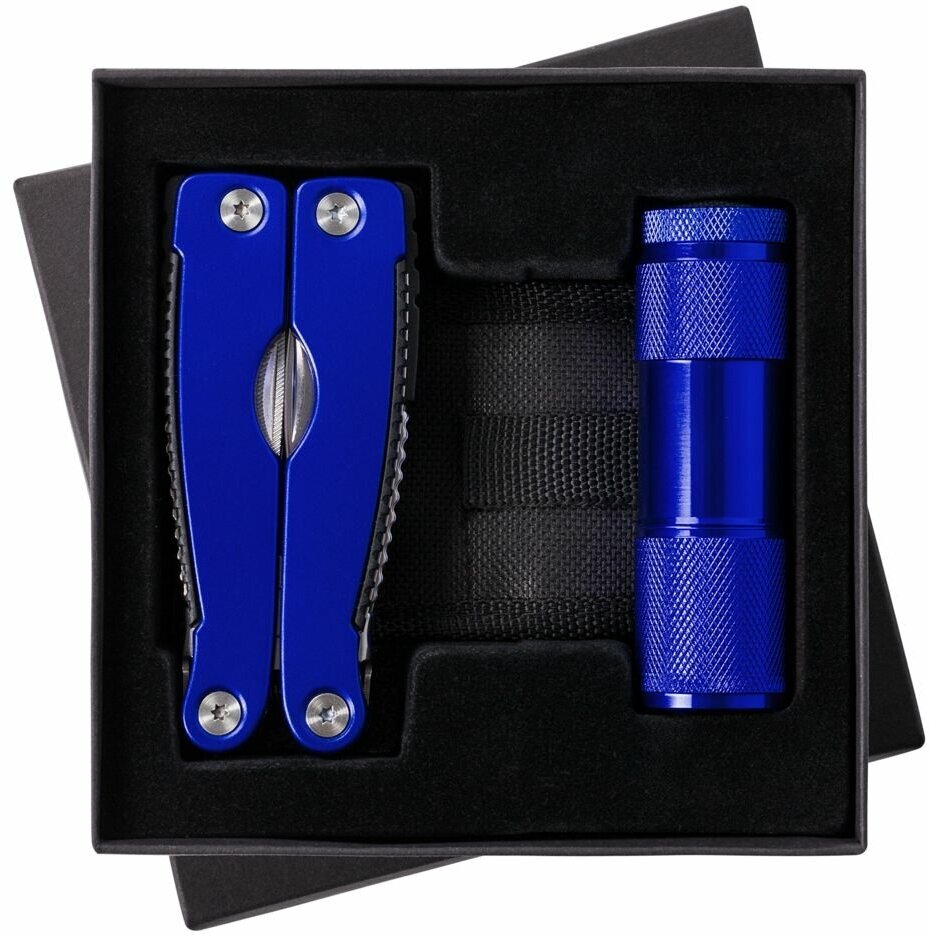 Набор Handmaster: фонарик и мультитул, синий, 13,6х13,9х4,6 см, фонарик - алюминий; мультитул: инструменты - нержавеющая сталь; рукоятки - алюминий; чехол - полиэстер; коробка - картон