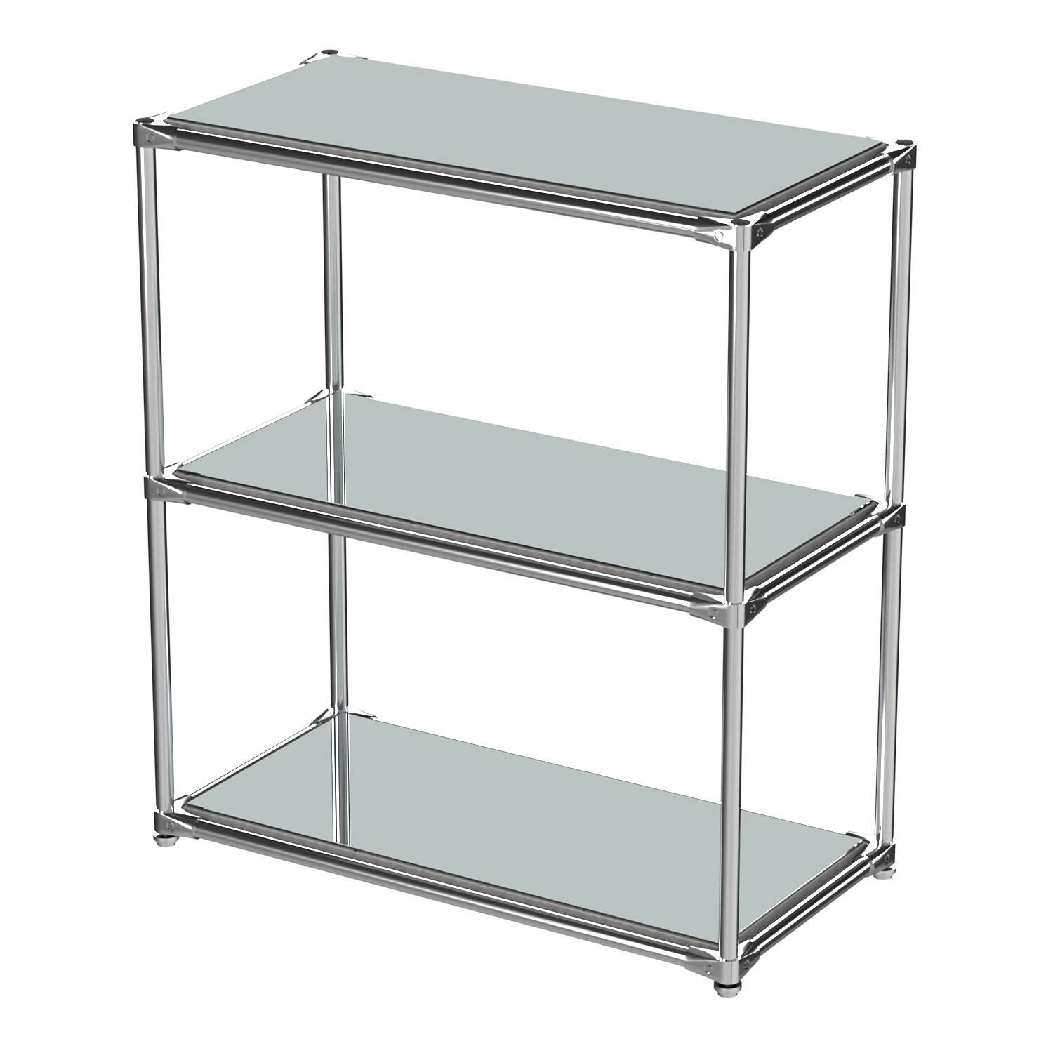 Хромированный стеллаж стиль №3а-4 с блестящими полками из зеркал, Метрополитан Грей