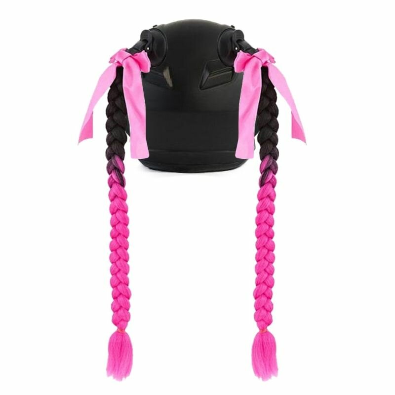 Парик в мотоциклетном шлеме, заплетенный косички, женский цветной конский хвост с присоской-черный, розово-красный