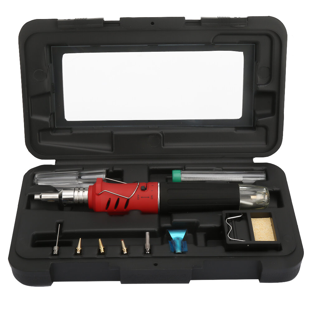 10PCS HS-1115K Multifunction Butane Gas Soldering Iron Cordless Solder Welding Torch Kit (Red)