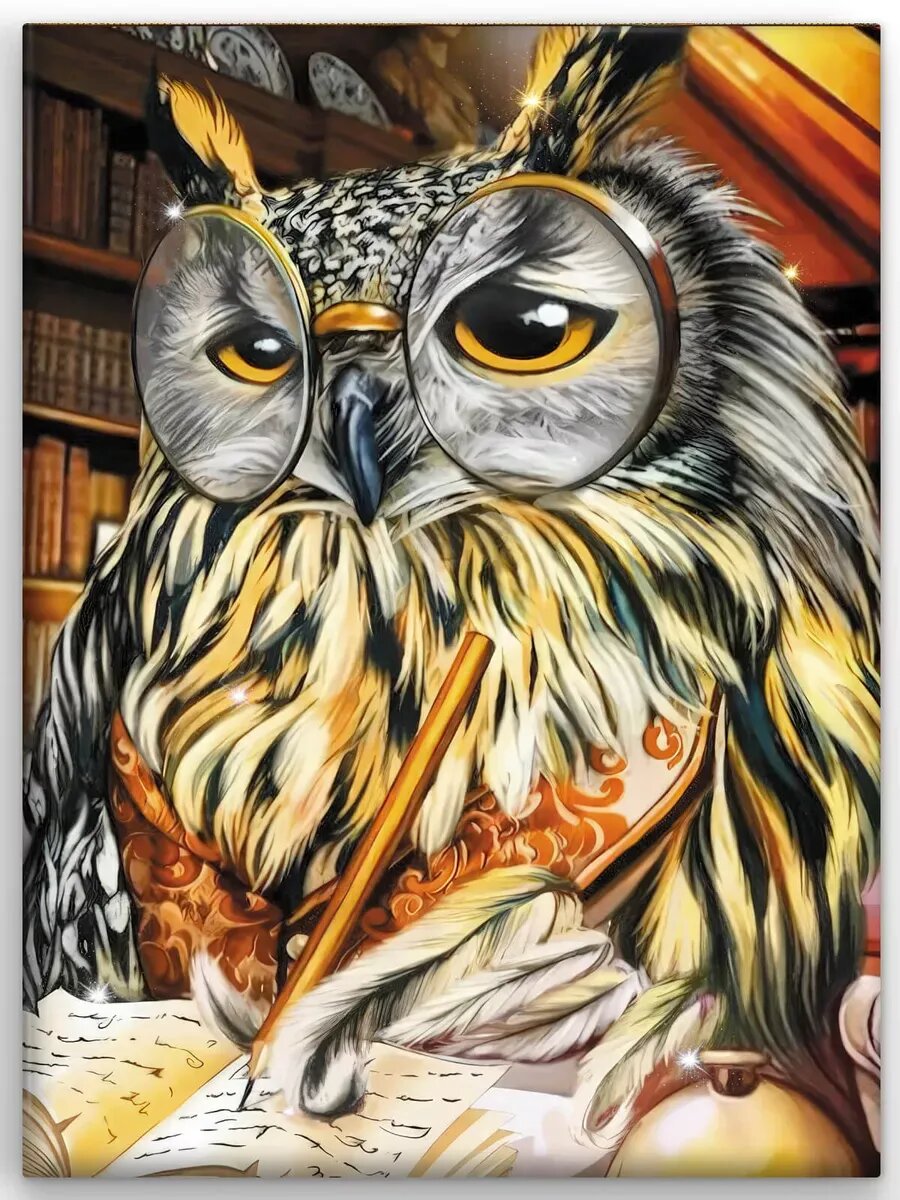 Алмазная мозаика ALMAZIKA "Мудрая сова", 40x50 см, круглые стразы