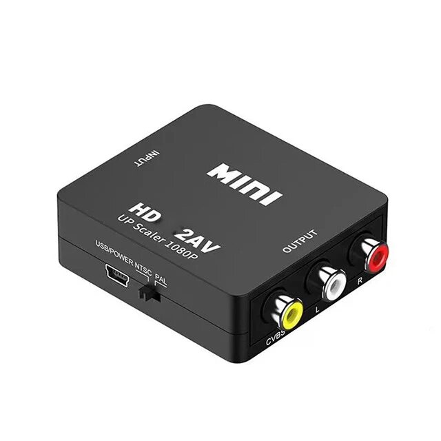 HDMI-RCA адаптер Mini черный, UpScaler 1080p