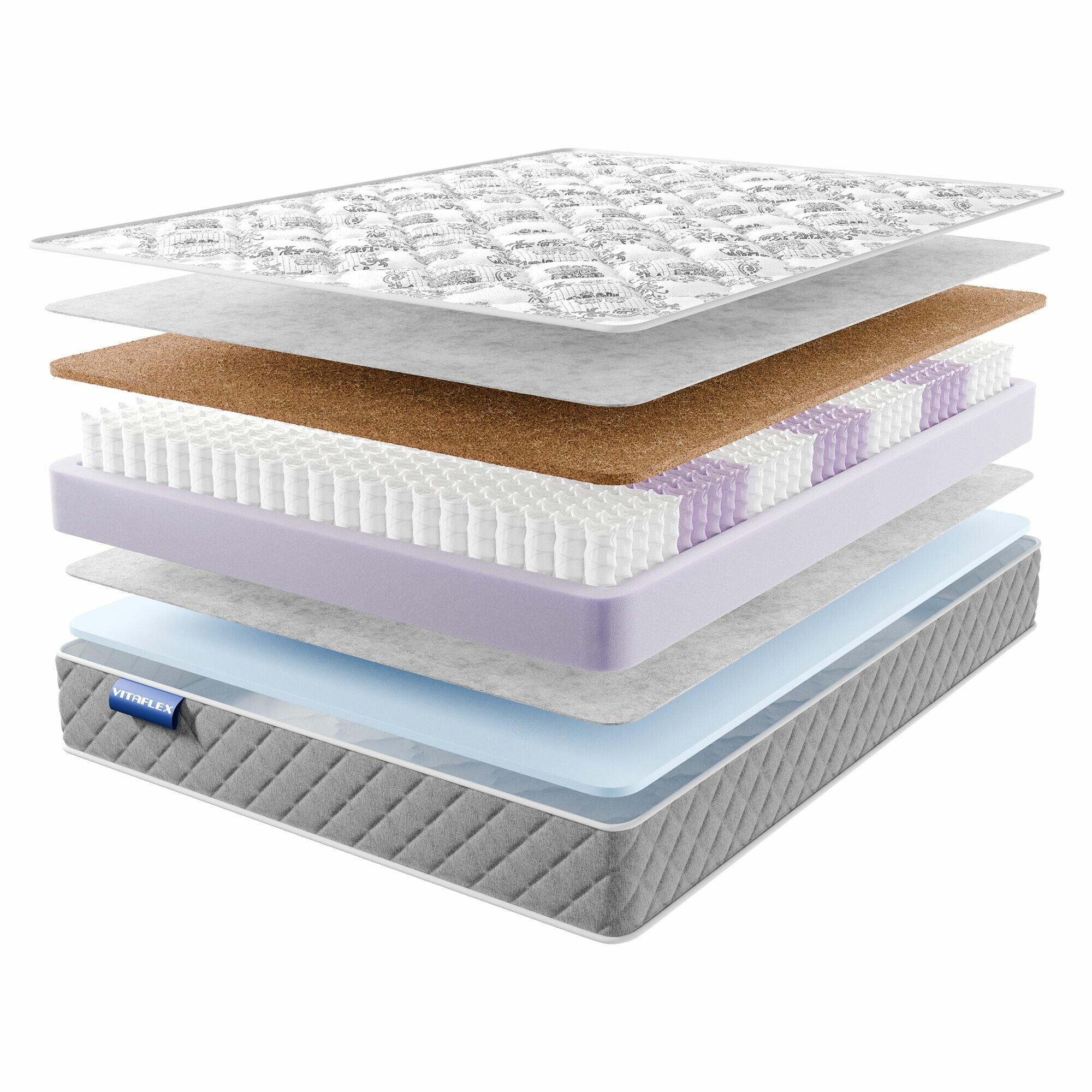 Матрас Vitaflex Premium Flow 180х200 высота 20 см анатомический жесткий средней жесткости кокосовый Независимые пружины