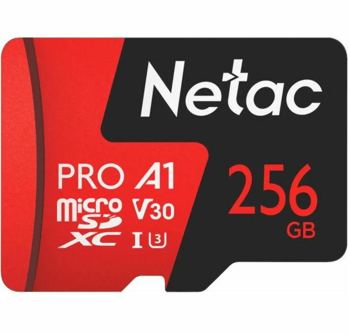 Карта памяти NETAC P500 Extreme Pro microSDXC 256 ГБ (NT02P500PRO-256G-R) - Class 10, UHS-I U3, чтение - 100 Мбайт/сек