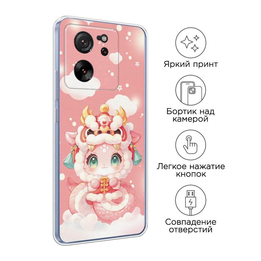 Чехол на Xiaomi 13T / Сяоми 13T с принтом Розовая китайская змейка 1 — фото 1