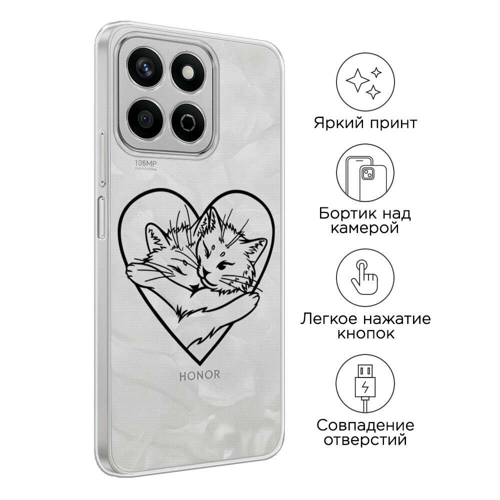 Чехол на Honor X7c / Хонор X7c с принтом "Влюблённые котики рисунок 3 - 14 февраля", прозрачный — фото 1