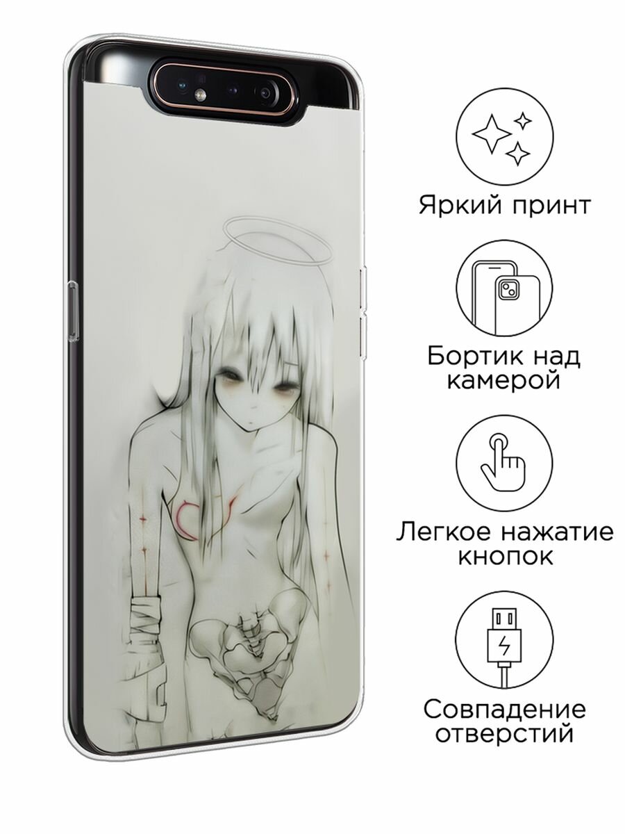 Чехол на Samsung Galaxy A80 / Самсунг Гэлакси A80 с принтом "Аниме рисунок чёрно-белый" — фото 1
