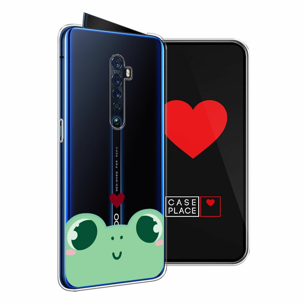 Чехол на Oppo Reno 2 / Оппо Рено 2 с принтом "Влюблённая лягушка - 14 февраля", прозрачный — фото 1
