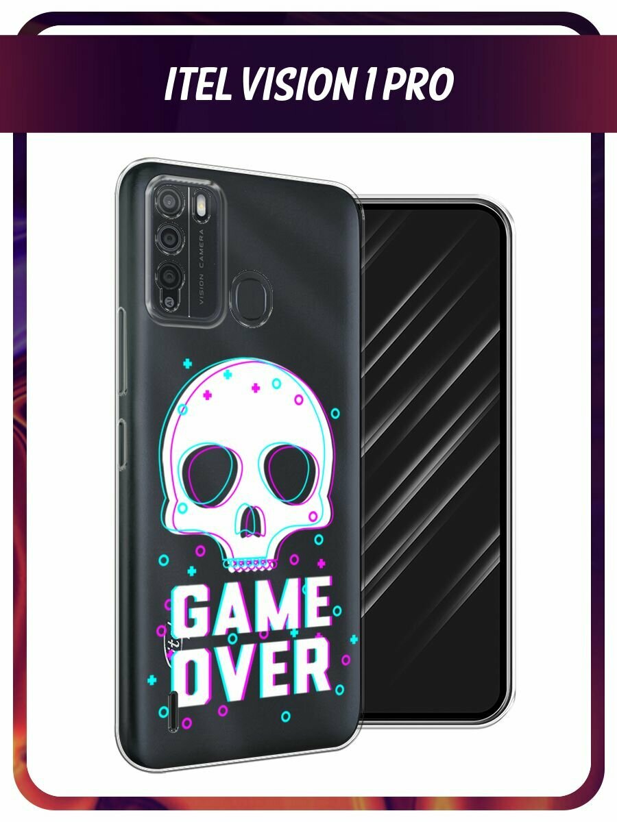 Чехол на Itel Vision 1 Pro / Ител Визион 1 Про с принтом Череп Game Over, прозрачный