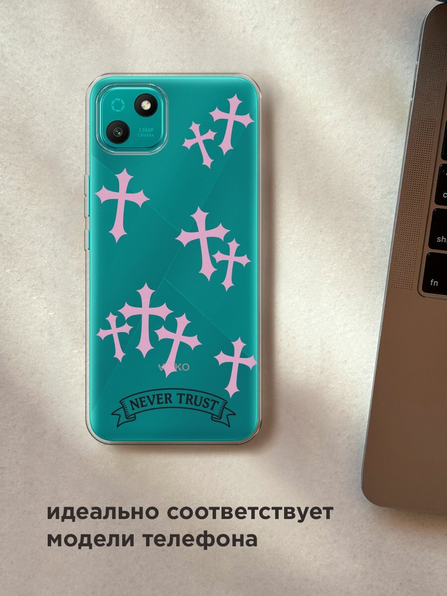 Чехол на Wiko T10 / Вико Т10 с принтом "Розовые кресты", прозрачный — фото 1