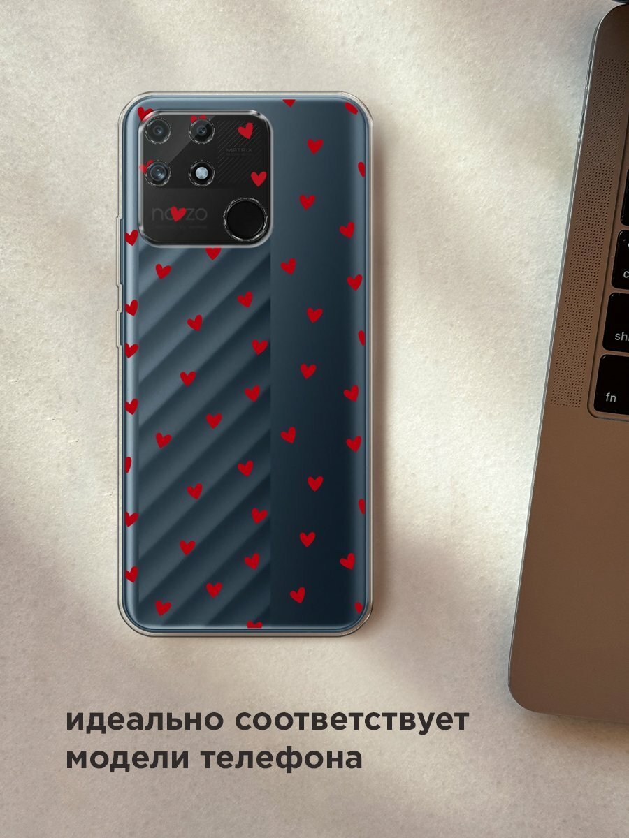 Чехол на Realme Narzo 50A / Реалми Нарзо 50A с принтом "Red hearts", прозрачный — фото 1