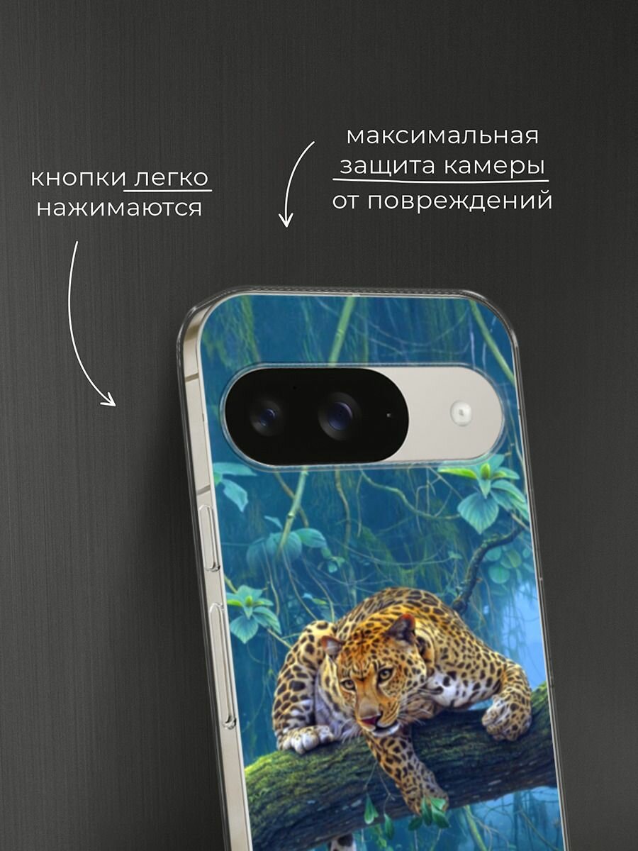 Чехол на Google Pixel 9 / Гугл Пиксель 9 с принтом "Леопард охотник" — фото 1
