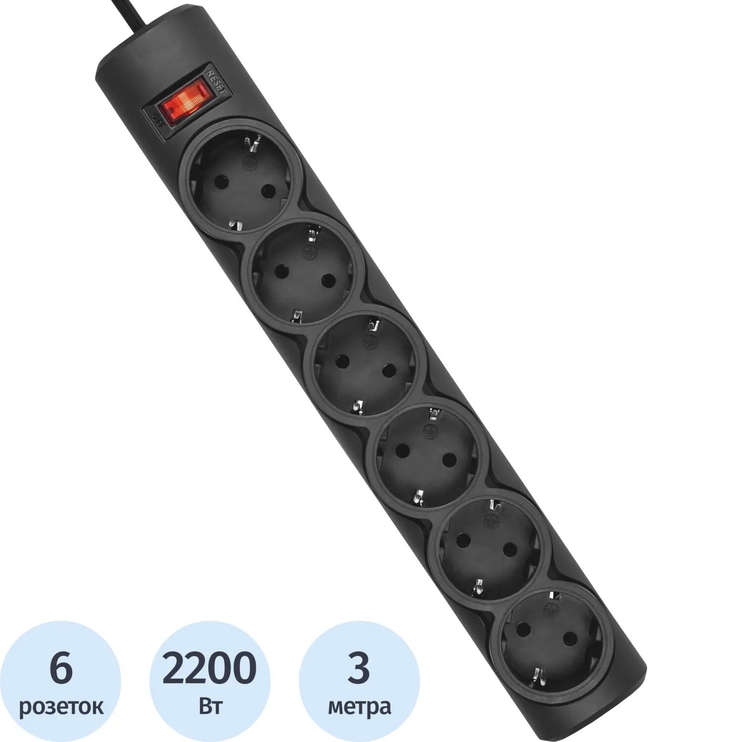 Сетевой фильтр Defender DFS 153 3 м, черный, 6 розеток(99495)