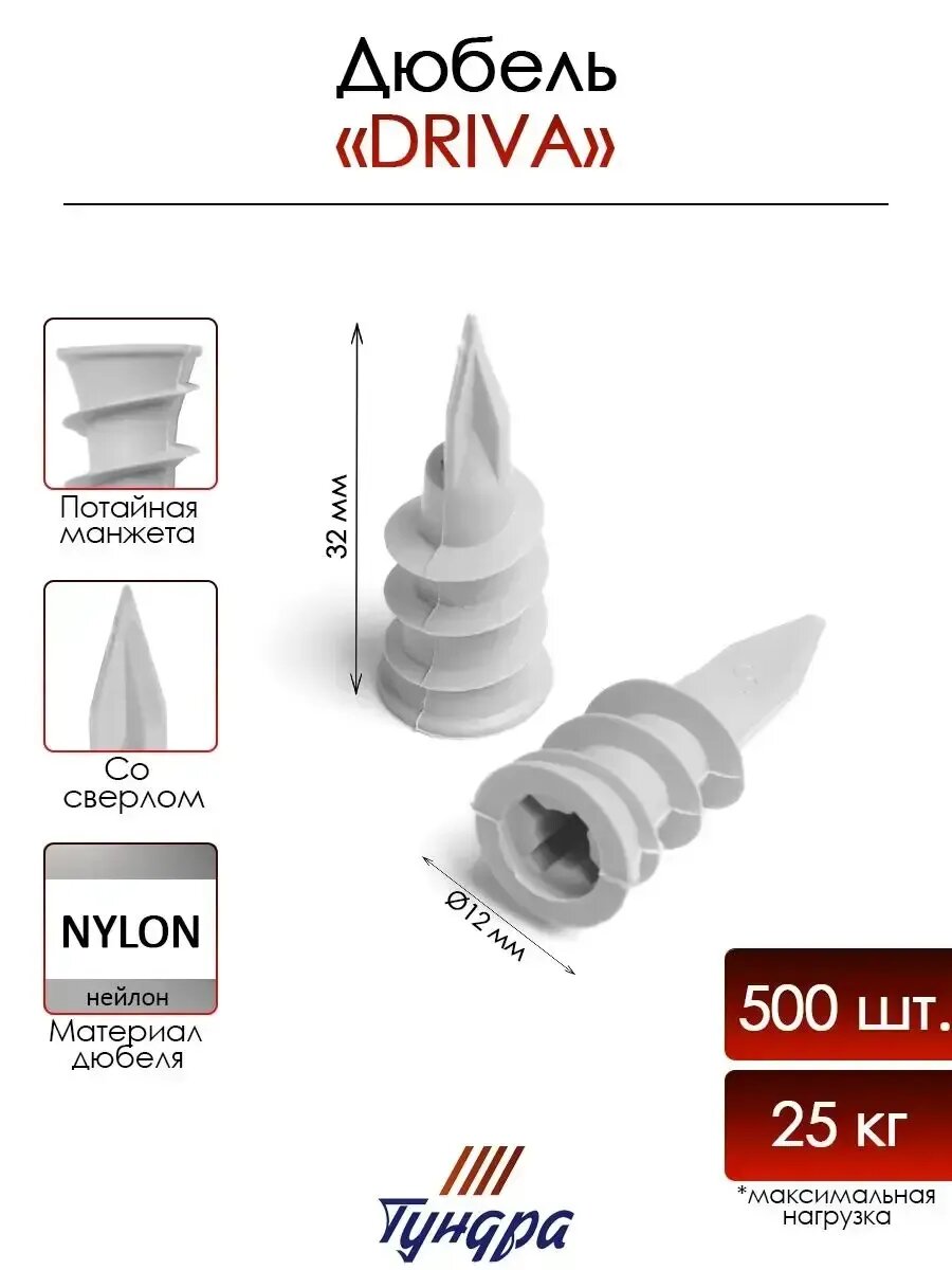 Дюбель для гипсокартона дрива со сверлом набор 500шт