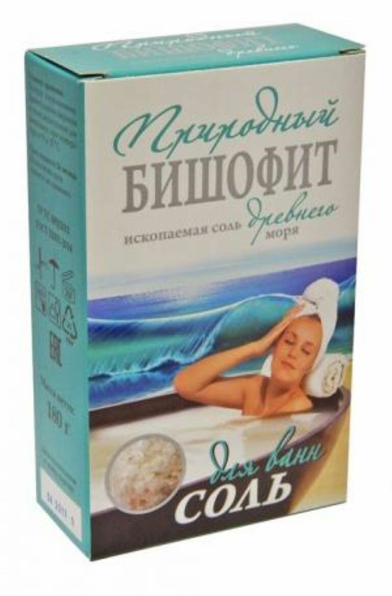 Соль для ванн Бишофит природный кристаллический порошок с неоднородными частицами, белого цвета, со специфическим запахом, 180 гр