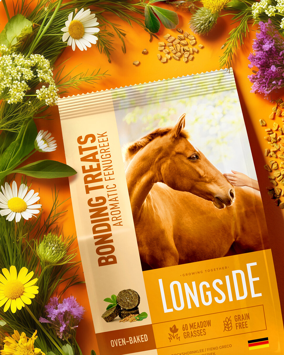 Лакомство для лошадей LONGSIDE, укрепляющее доверие. Ароматный пажитник