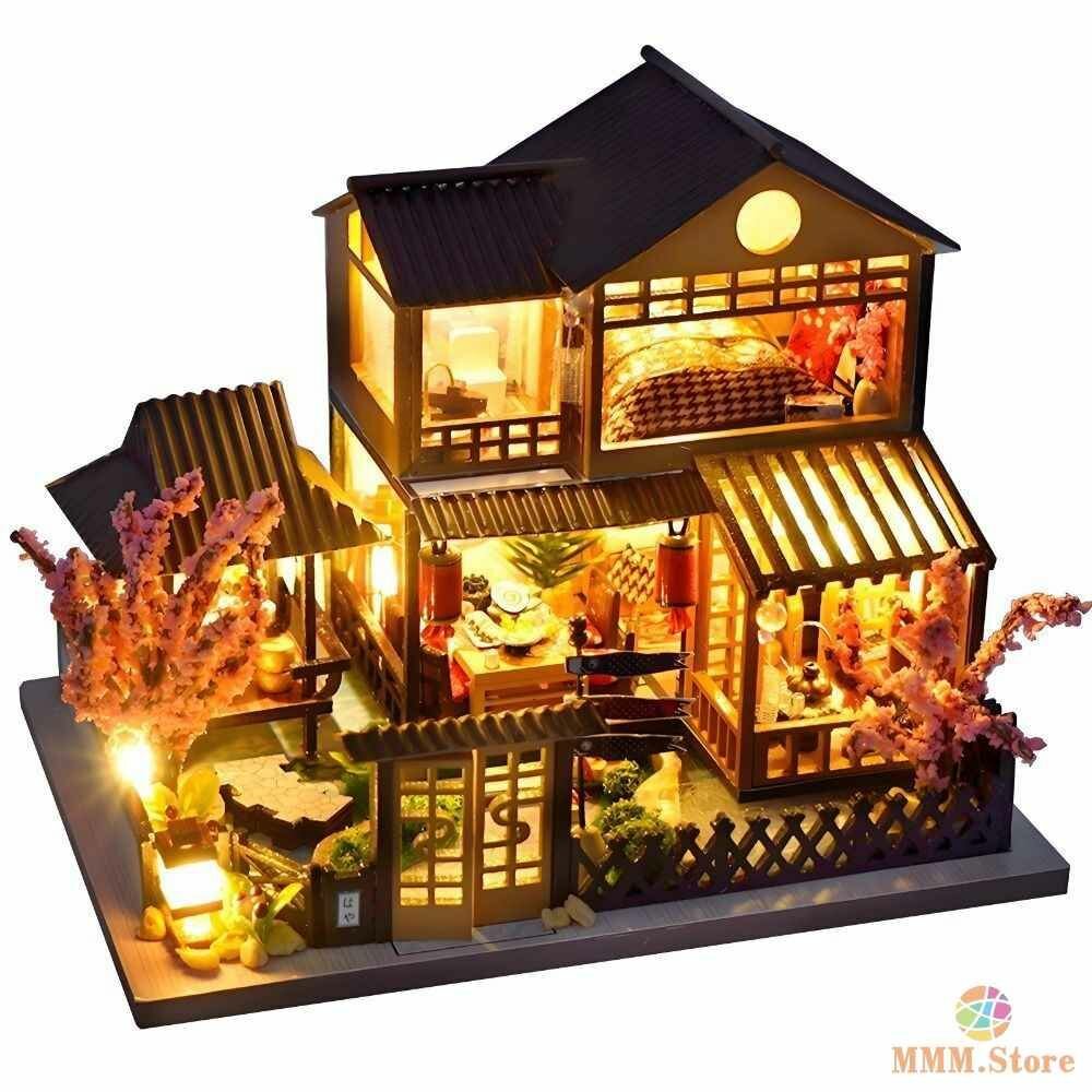 Модель дома в азиатском архитектурном стиле TC14, японский дом с цветущей вишней, создайте свою собственную светящуюся модель дома, подарок на праздник/день рождения для детей/подруги