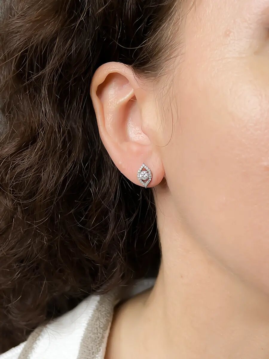 Серьги пусеты, платина, 585 проба, бриллиант