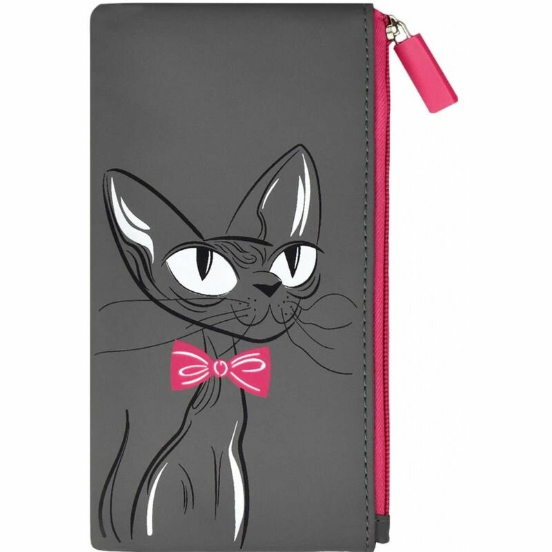 Пенал школьный Феникс Плюс Кот в бабочке, без наполнения, 10х20 см, искусственная кожа, молния, шелкография, ПЭТ-пакет