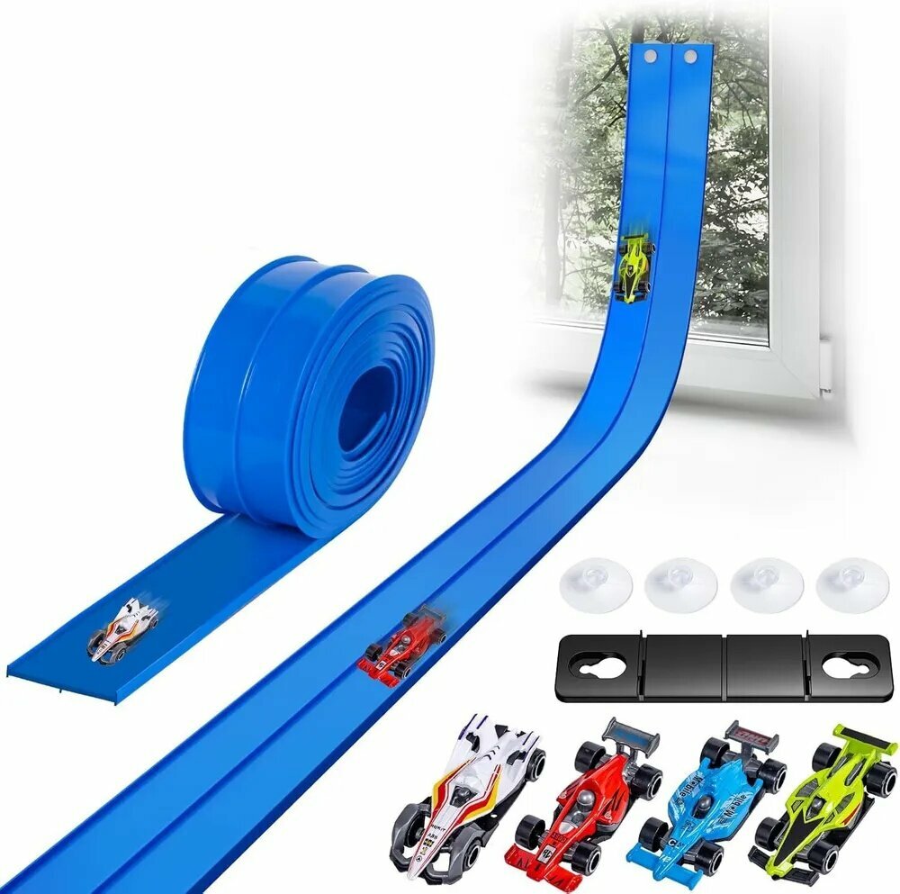 Автомобильная трасса с автомобилем, гибкая дорожка с присосками, гоночная трасса, 4 метров, без питания от батареи