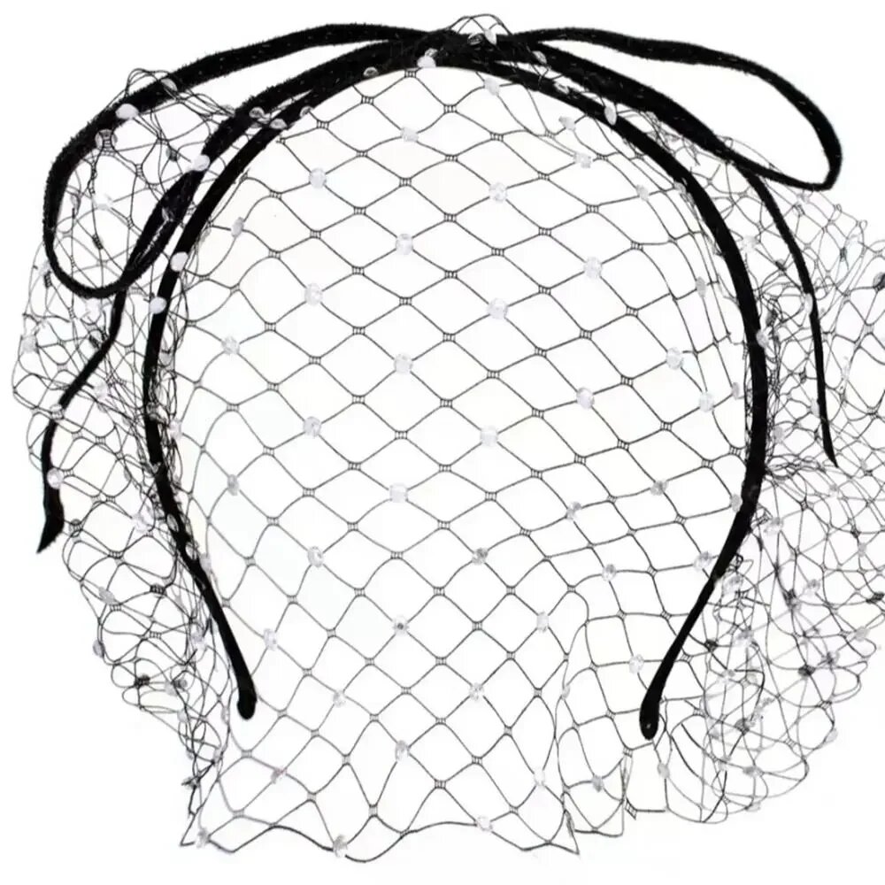 Милая черная сетчатая повязка на голову с бантом и вуалью принцессы невесты, обруч для волос, мытье лица, реквизит для свадебной фотосессии, повязка на голову со стразами на каждый день