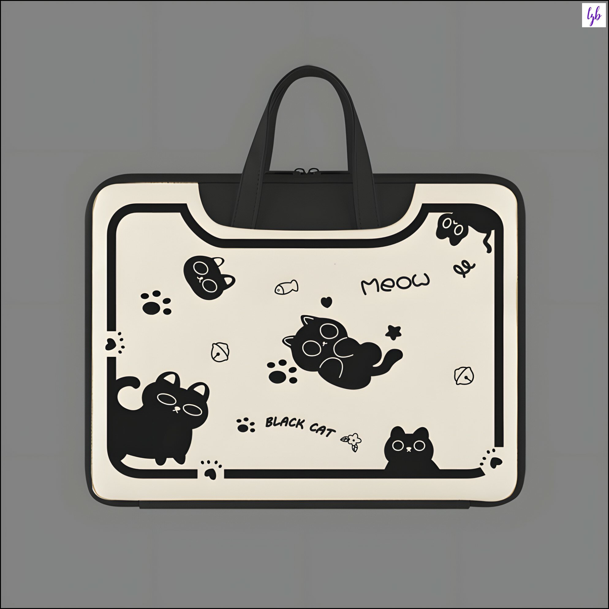 Стильная сумка для ноутбука 14 дюймов с тремя отделениями и защитой от влаги, черный кот