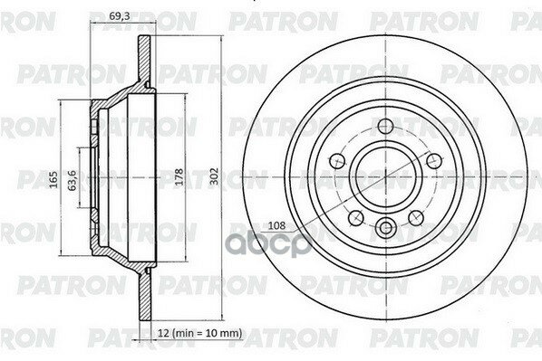 Диск тормозной зад. VOLVO S80 II / V70 II / V70 III 00 - (мех. ручник) PATRON арт. PBD4844