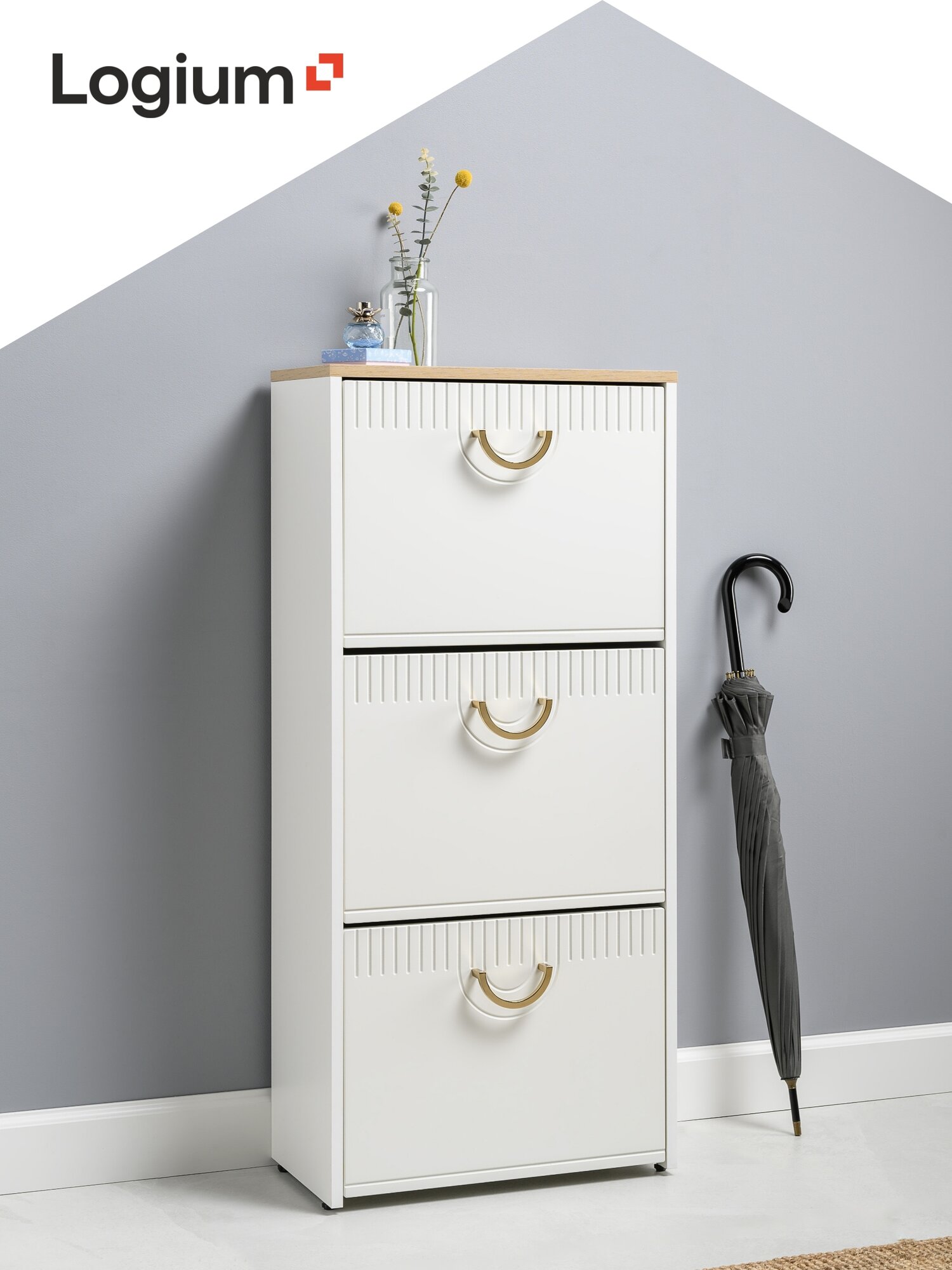 Обувница вертикальная, 50*26*111, Белый Шагрень/Дуб Эндгрейн элегантный, "Интерия 16.131"