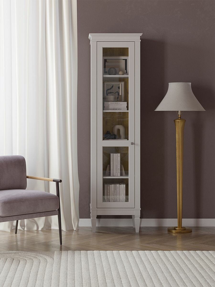 Шкаф для посуды ММЦ Гостиная Ольса-С 100Л (белый лак), массив сосны