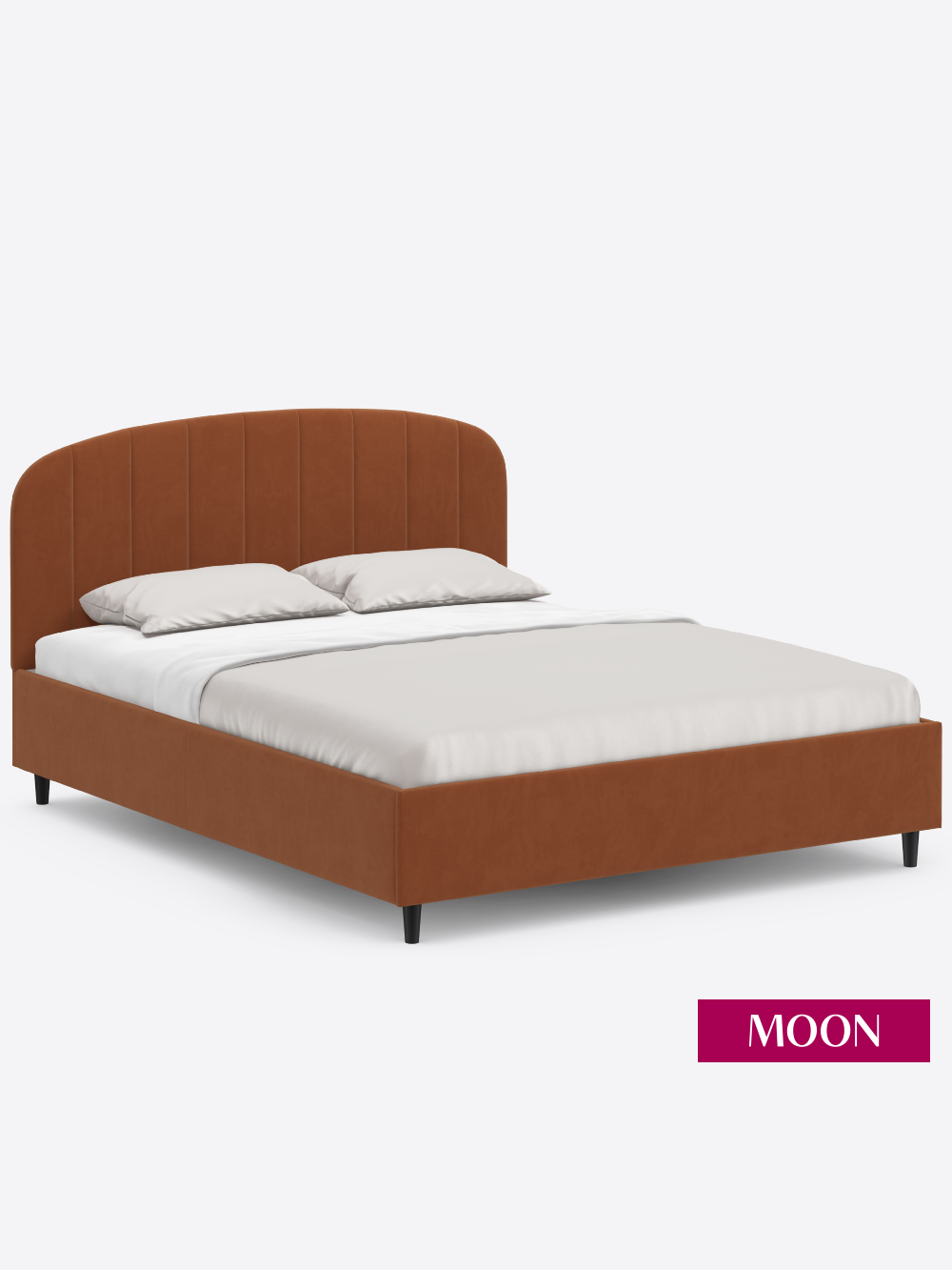 Кровать двуспальная без подъемного механизма на ножках, MOON FAMILY 1262, размер 160х200 см, велюр оранжевый. Ортопедическое основание в комплекте