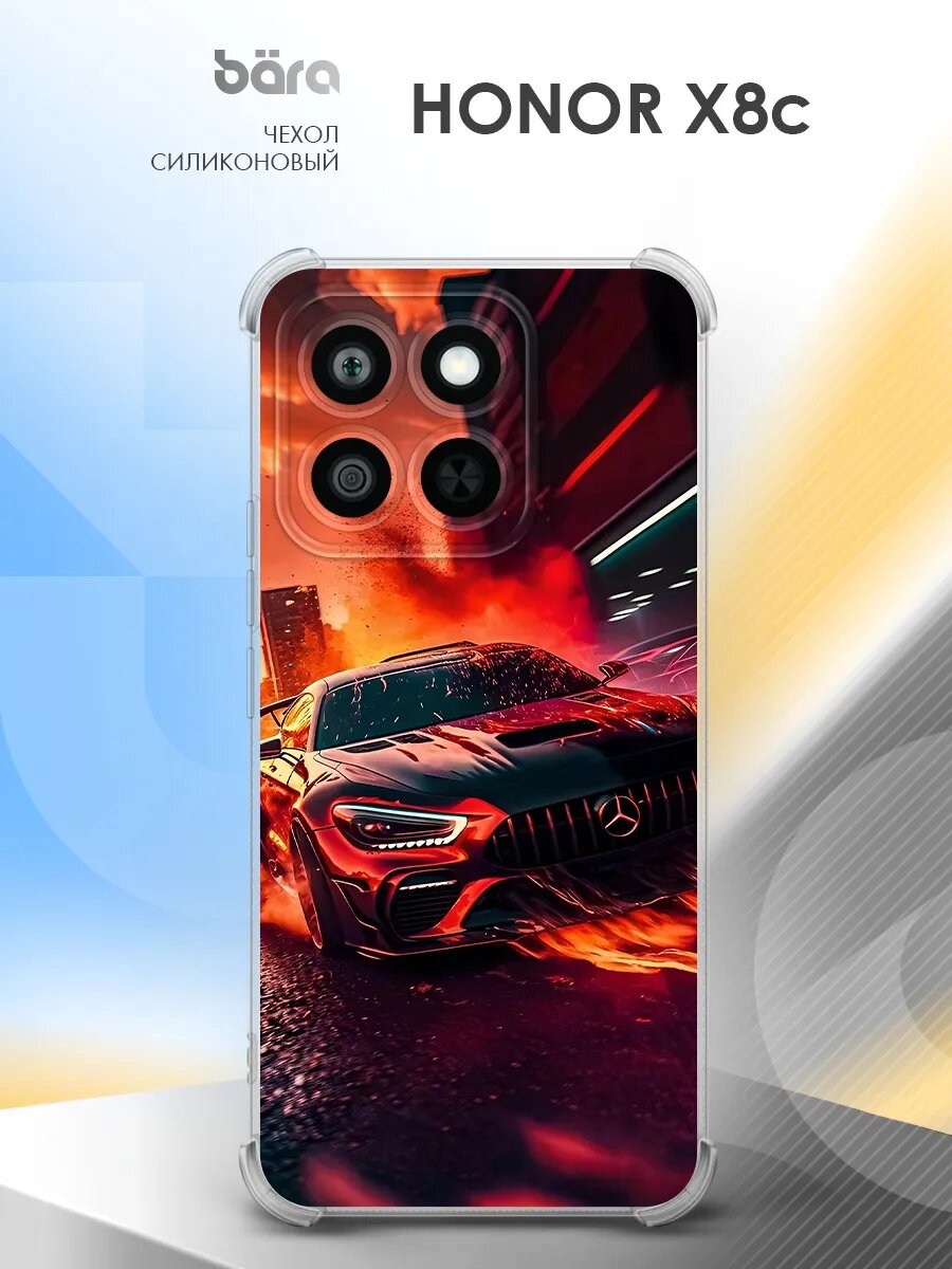 Чехол на Honor X8c / Хонор Х8с накладка, защита камеры и углов, прозрачный с рисунком