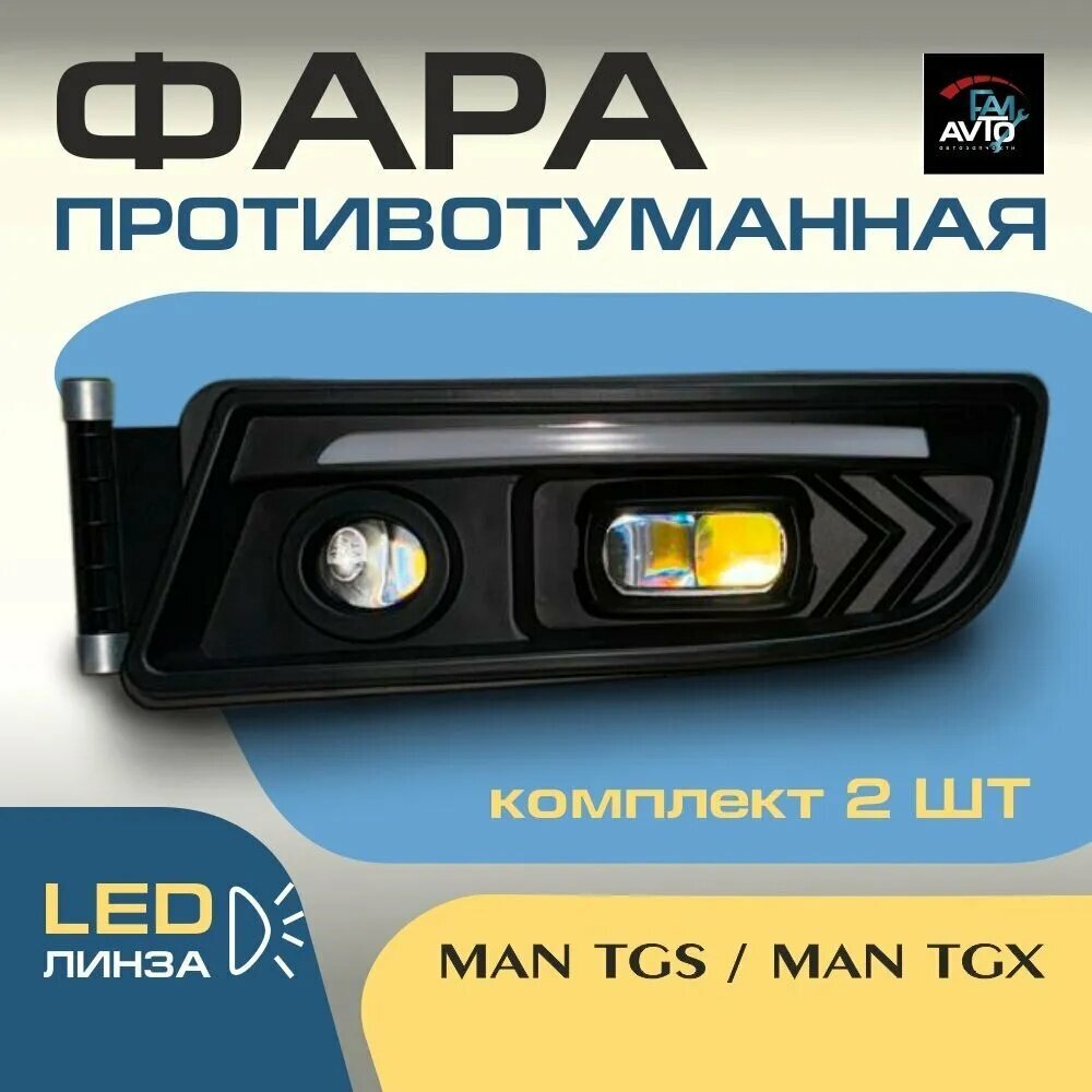 HanMin Фары автомобильные, Противотуманная фара, 2 шт, арт. Герметичные светодиодные лед модули (линзы) противотуманного света на грузовые автомобили MAN TGS / MAN TGX комплект, 2шт(левая/правая)