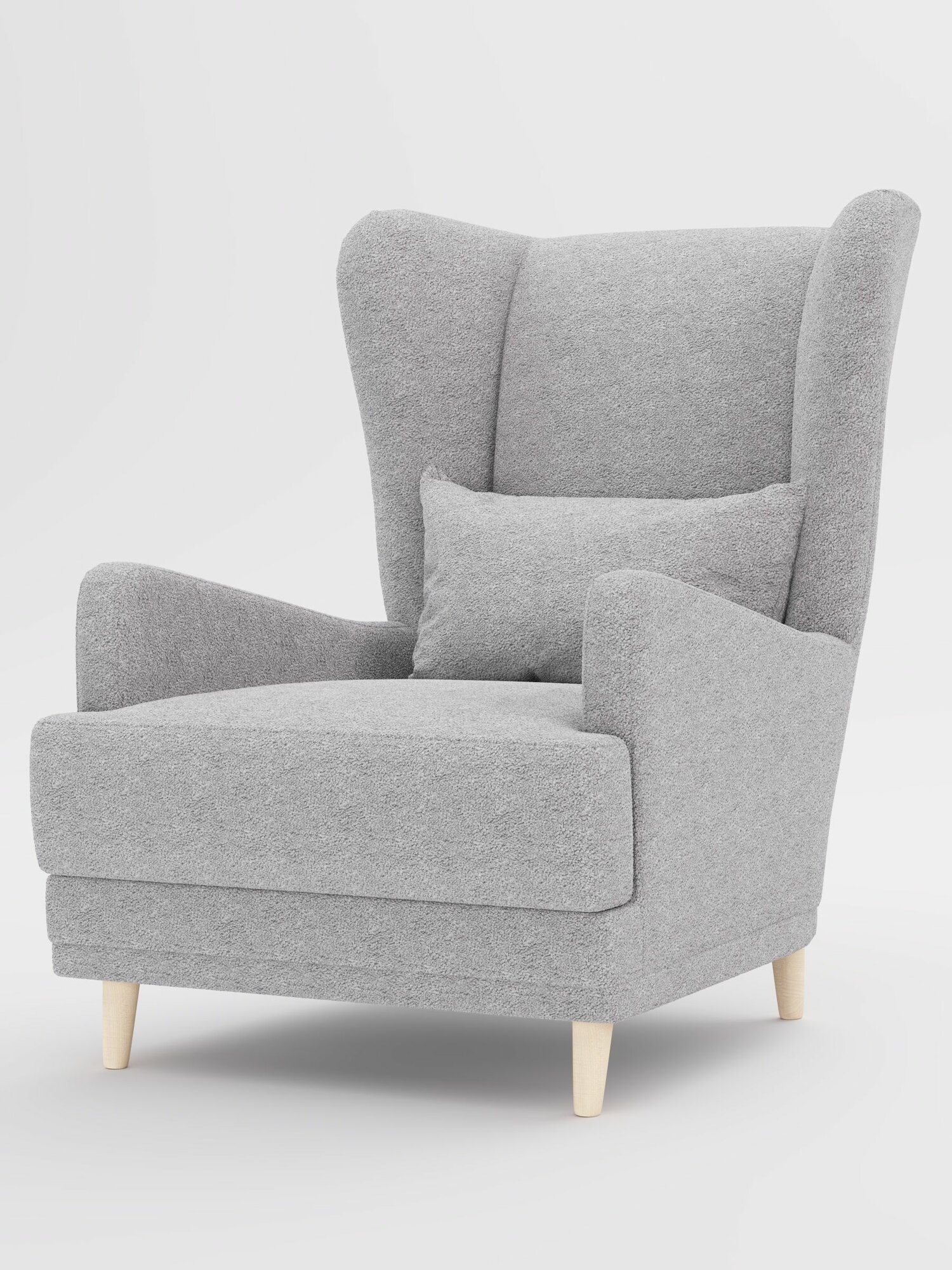 Кресло мягкое для дома, отдыха в гостиной Марсель от W&B, искусственный мех, цвет: светло-серый