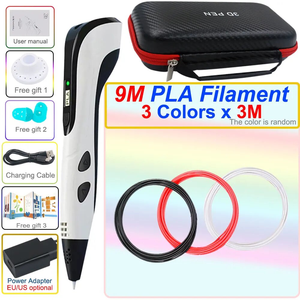 3D-ручка OUIO для детей, White add 9M PLA, Plug Type: EU