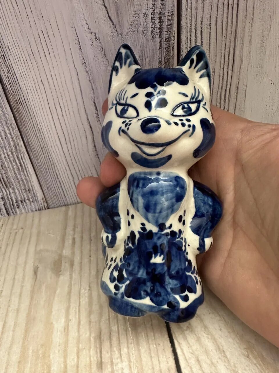 Статуэтка Весёлая Лисичка Гжель Фарфор винтажная Авторская