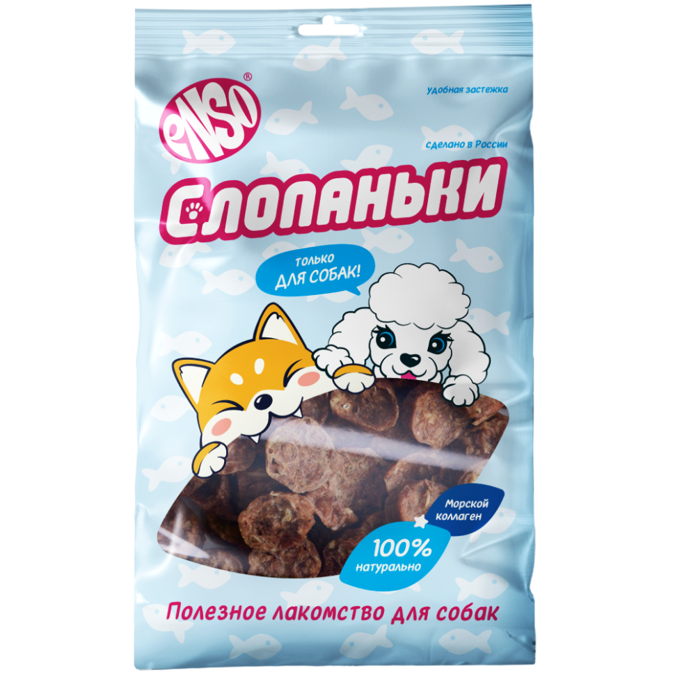 ENSO Слопаньки лакомство для собак чипсы из лосося кальцинированные, размер S - 40 г