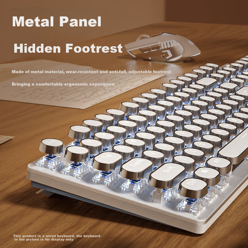 HP GK400Y Mechanical Keyboard Steam Metal Punk Girls Office Gaming E-sports Wired Silver White Blue Switch