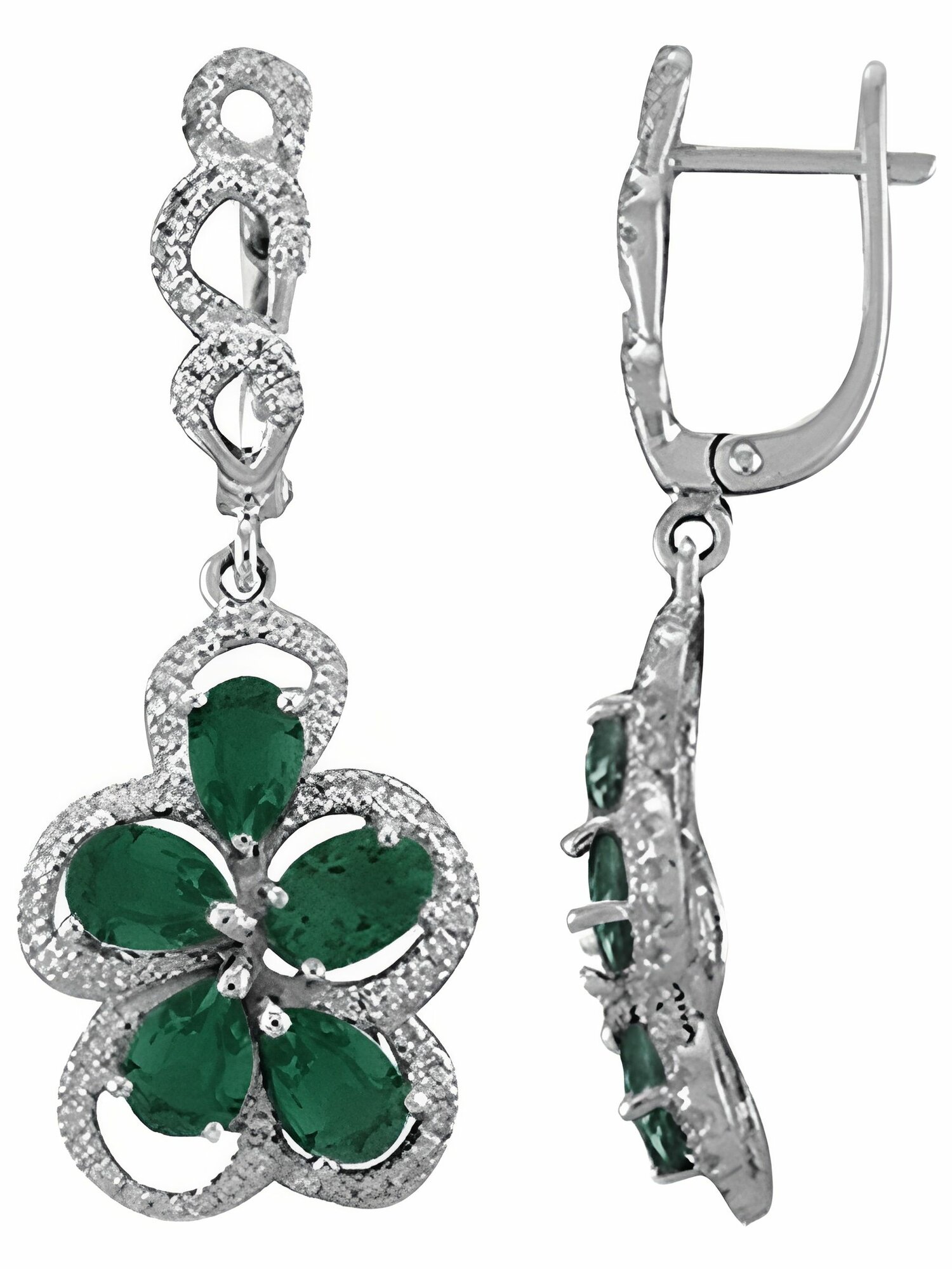 Серьги, серебро, 925 проба, родирование, аквамарин синтетический, фианит