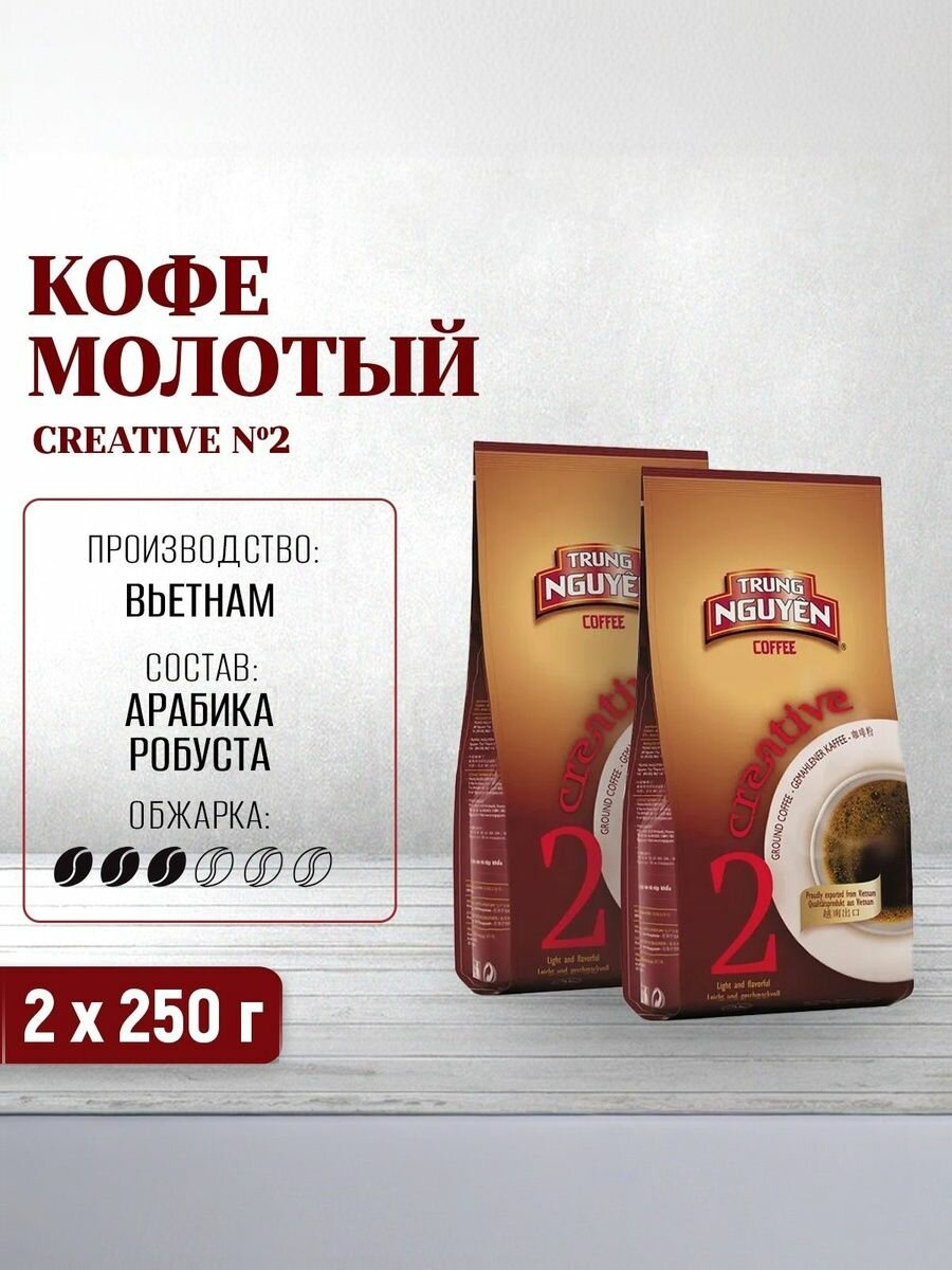 Кофе вьетнамский молотый Trung Nguyen Креатив №2 (арабика-робуста), 2 упаковки по 250 гр
